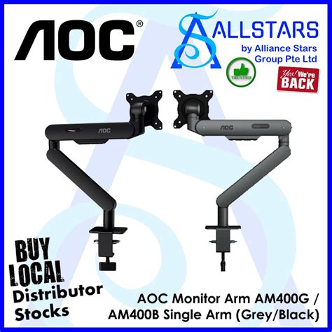 AOC Monitor Arm AM G AM B Single Arm Grey Black Vesa Plate Mount Ergonomic