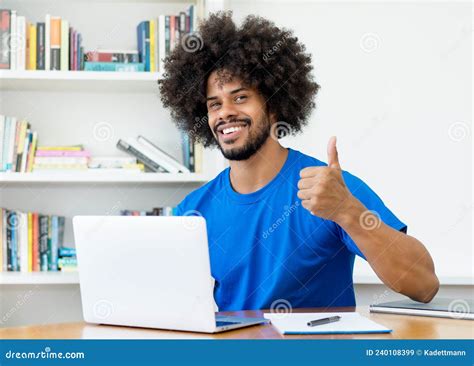 African American Software Engineer At Computer Showing Thumb Up Stock Image Image Of Indoors