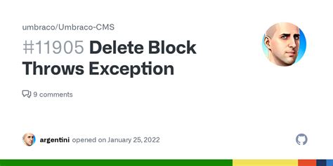 delete block throws exception · issue 11905 · umbraco umbraco cms · github