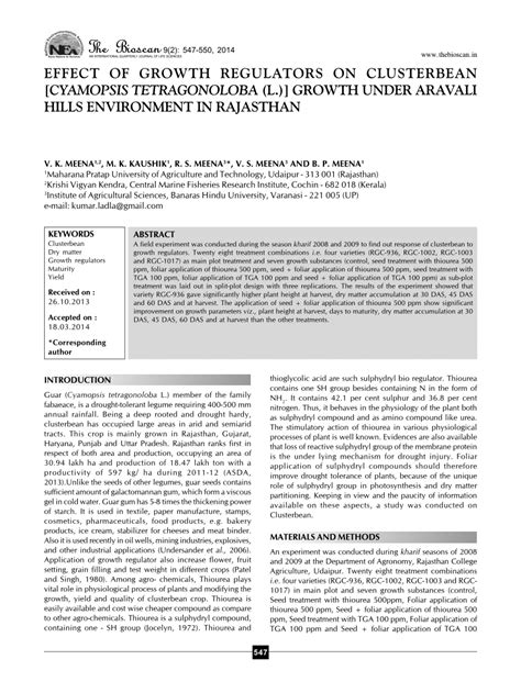 (PDF) EFFECT OF GROWTH REGULATORS ON CLUSTERBEAN [CYAMOPSIS TETRAGONOLOBA (L.)] GROWTH UNDER ...