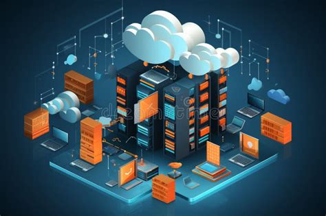 Modern Cloud Technology Concept Illustration Of A Data Center In Cloud