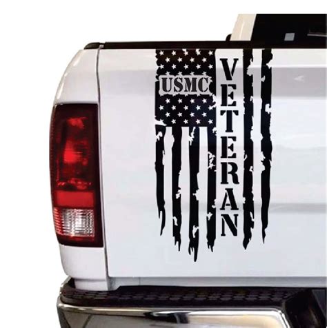 Usmc Marine Veteran Weathered Flag Tailgate Decal Sticker Custom Made
