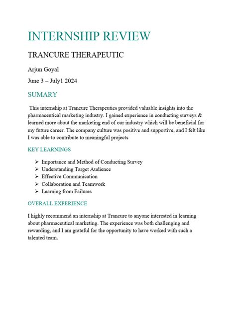 Arjun Internship Review Pdf