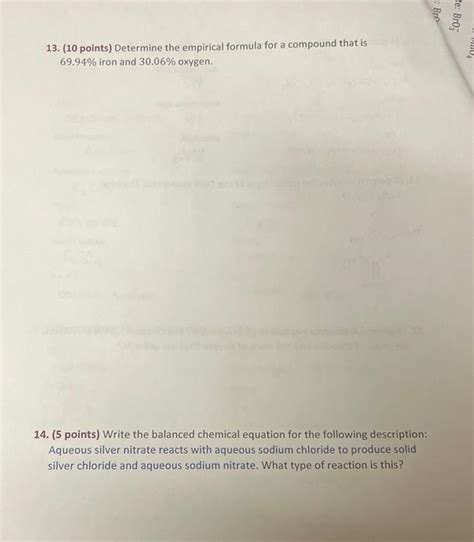 solved 13 10 points determine the empirical formula for a