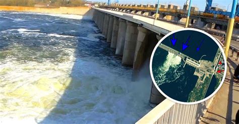 Нові знімки Каховської ГЕС видно скидання води і залишки містків через шлюз подробиці
