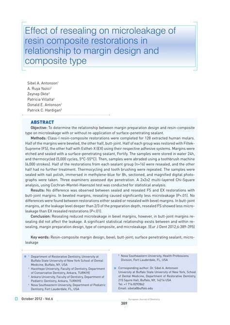 Pdf Effect Of Resealing On Microleakage Of Resin Composite Restorations In Relationship To
