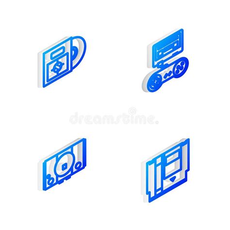 Set Isometric Line Game Console With Joystick Cd Or Dvd Disk In Box