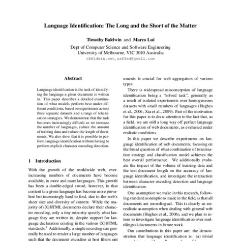 Language Identification The Long And The Short Of The Matter Acl Anthology