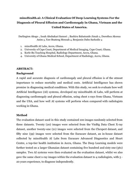 Pdf Minohealth Ai A Clinical Evaluation Of Deep Learning Systems For