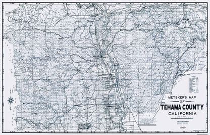 Historic County Map Tehama Countycalifornia Metsker 1929 3588 X