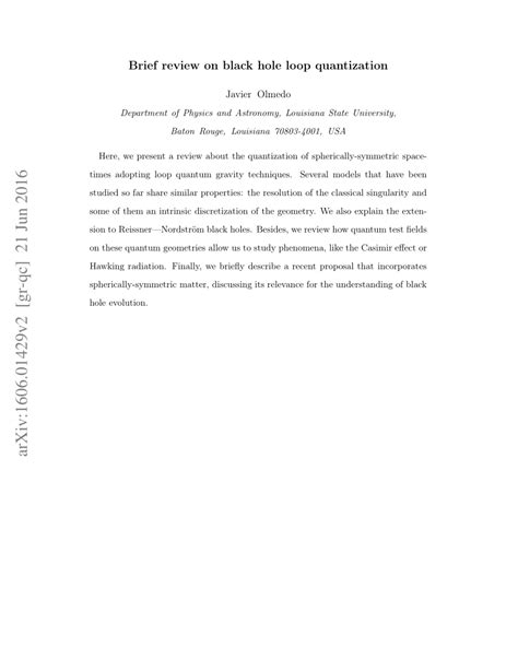 Pdf Brief Review On Black Hole Loop Quantization