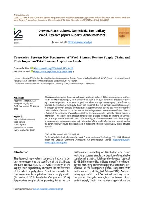 Pdf Correlation Between Key Parameters Of Wood Biomass Reverse Supply