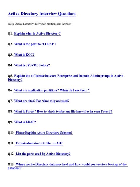 Active Directory Interview Questions Pdf Active Directory System
