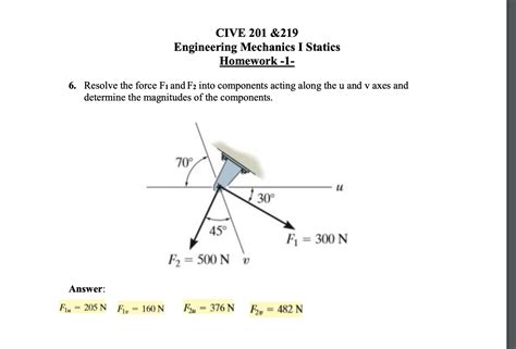 solved 6 resolve the force f1 and f2 into components acting