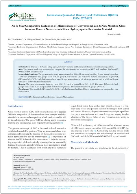 Pdf An In Vitro Comparative Evaluation Of Microleakage Of Conventional Gic And New Modified