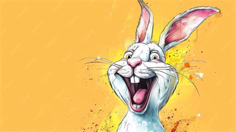 A Cartoon Rabbit With A Big Smile On Its Face The Rabbit Is White With Pink Ears And Black Eyes