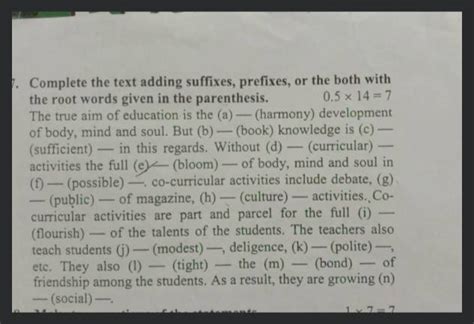 Complete The Text Adding Suffixes Prefixes Or The Both With The Root Wo