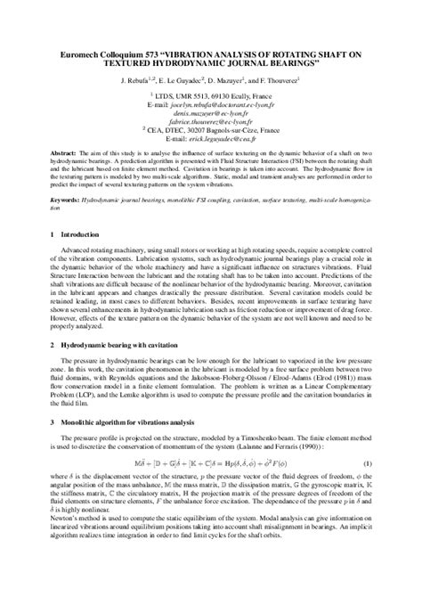 Pdf Vibration Analysis Of Rotating Shaft On Textured Hydrodynamic Journal Bearings