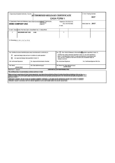 Easa Form 1 Template At Templatecom Templates Form Pdf