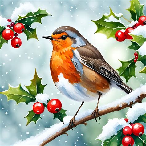 Christmas Robin Holly Branch Free Stock Photo Public Domain Pictures