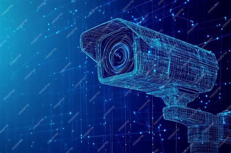 Security Cctv Camera In Wireframe Style Premium Ai Generated Image