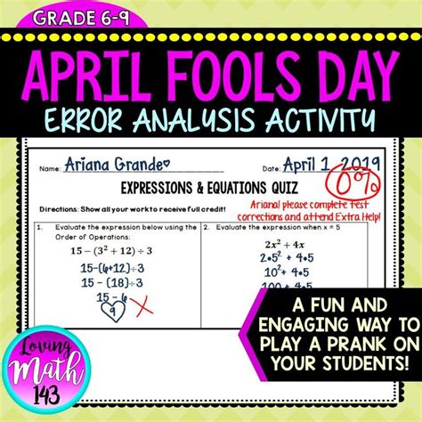 Simplifying Expressions Error Analysis Perfect April Fools Day Activity Simplifying
