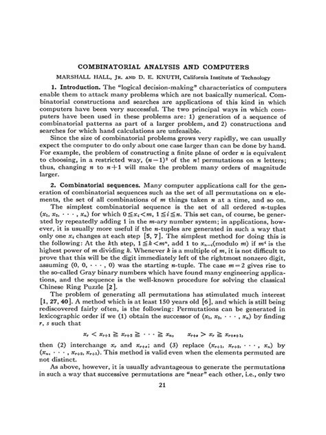 Combinatorial Analysis And Computers Pdf