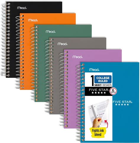 Brandclub Five Star Personal Size Spiral Notebooks 6 Pack 1 Subject