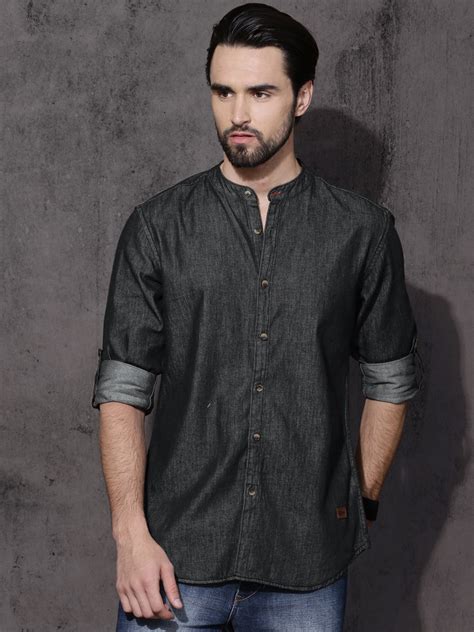 Buy Roadster Men Black Regular Fit Solid Casual Denim Shirt Shirts