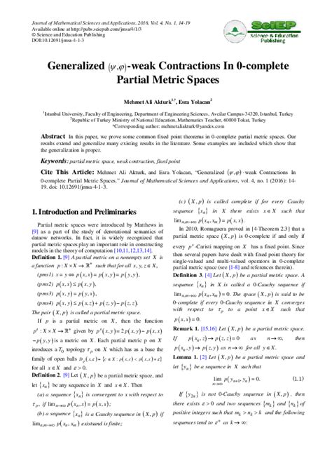 Pdf Generalized ψ ϕ Weak Contractions In 0 Complete Partial Metric Spaces