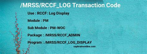 Mrss Rccf Log Sap Tcode For Rccf Log Display