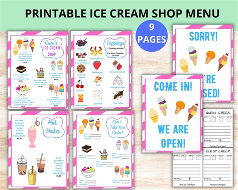 Printable Ice Cream Shop Menu Bundle Pretend Play Ice Cream Download