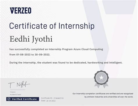Jyothi Eedhi On Linkedin Completed Cloud Computing Internship In Verzeo