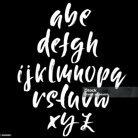 손으로 그린된 드라이 브러쉬 폰트입니다 현대 브러쉬 레터링입니다 그런 지 스타일 알파벳입니다 서 예 스크립트입니다 벡터 일러스트입니다 0명에 대한 스톡 벡터 아트 및 기타