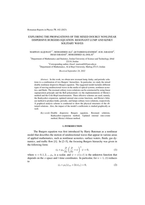Pdf Exploring The Propagations Of The Mixed Doubly Nonlinear Dispersive Burgers Equation