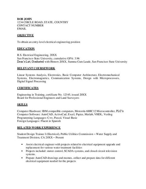 Entry Level Electrical Engineering Resume Sample Resume For Electrical Engineer Fresher