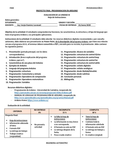 Proyecto Arduino Pdf Arduino Flujo De Control