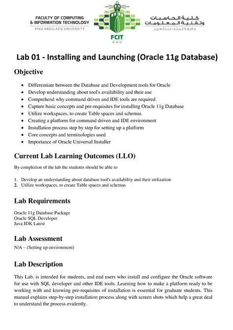 Lab Installing And Launching Oracle G Database Lab Installing And Launching