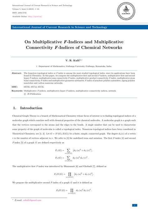Pdf On Multiplicative F Indices And Multiplicative Connectivity F