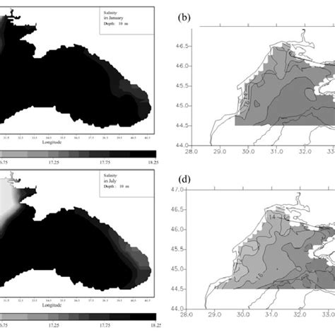 Horizontal Salinity Distribution At 10 M In January A And B In