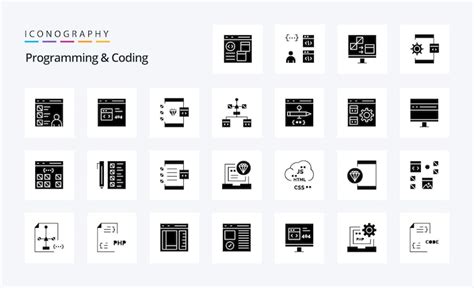 Premium Vector 25 Programming And Coding Solid Glyph Icon Pack Vector
