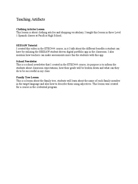 Teaching Artifacts Pdf