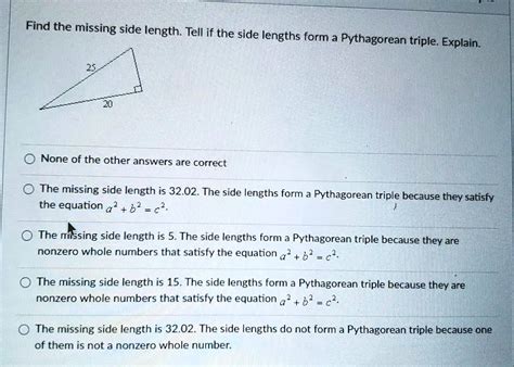 Solved Find The Missing Side Length Tell If The Side Lengths Form A