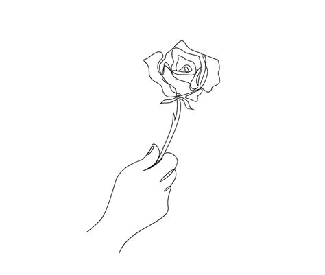 손을 잡고 장미의 연속 선 그리기 활성 획이 있는 아름다운 장미 꽃 간단한 라인 아트 프리미엄 벡터