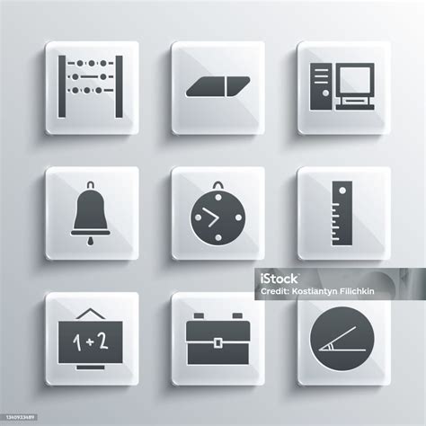 학교 배낭 급성 각도 눈금자 시계 찰보드 울리는 벨 아바쿠스 및 컴퓨터 모니터 아이콘을 설정합니다 벡터 0명에 대한 스톡 벡터 아트 및 기타 이미지 Istock