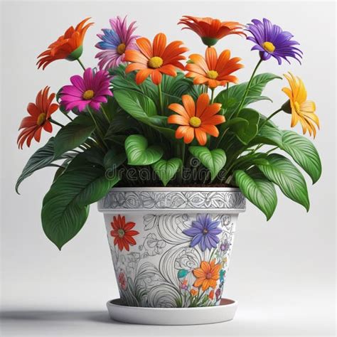 Geometric Flower Pot Design Intricate Machine Aesthetics For Modern Gardens Stock Illustration