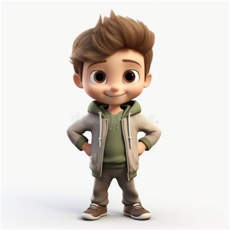 Photorealistic 3d Model Of Cute Cartoon Boy In Hoodie Stock