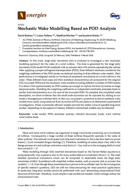 Pdf Stochastic Wake Modelling Based On Pod Analysis