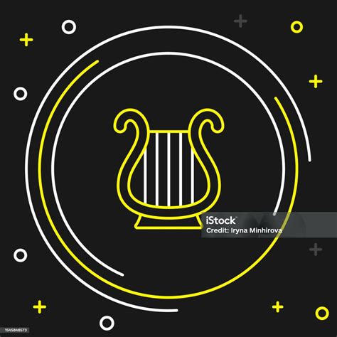 고대 그리스 거문고 아이콘은 검은색 배경에 분리되어 있습니다 클래식 음악 악기 Orhestra 현악 음향 요소 다채로운 개요 개념입니다 벡터 Classical Concert