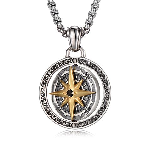 Rotatable Compass Pendant For Men 925 Sterling Silver World Map Necklace Ideagemer Ideagemer